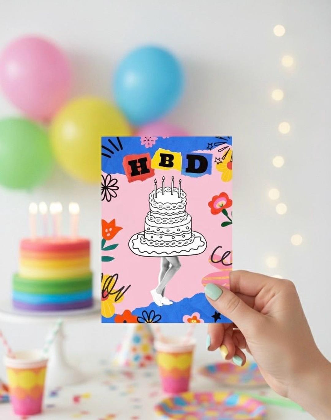 Funny Cake Legs Birthday Card: Abstract Art Greeting (digital Download ...