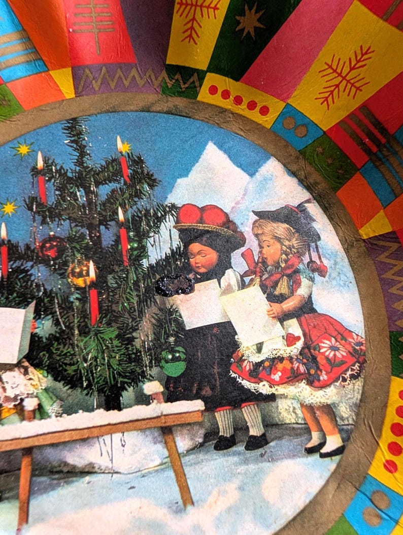 Vintage 1960s German Christmas Bunter Teller Pressed Paper Bowl With ...