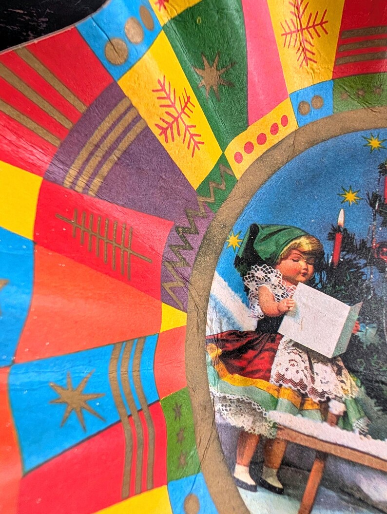 Vintage 1960s German Christmas Bunter Teller Pressed Paper Bowl With ...
