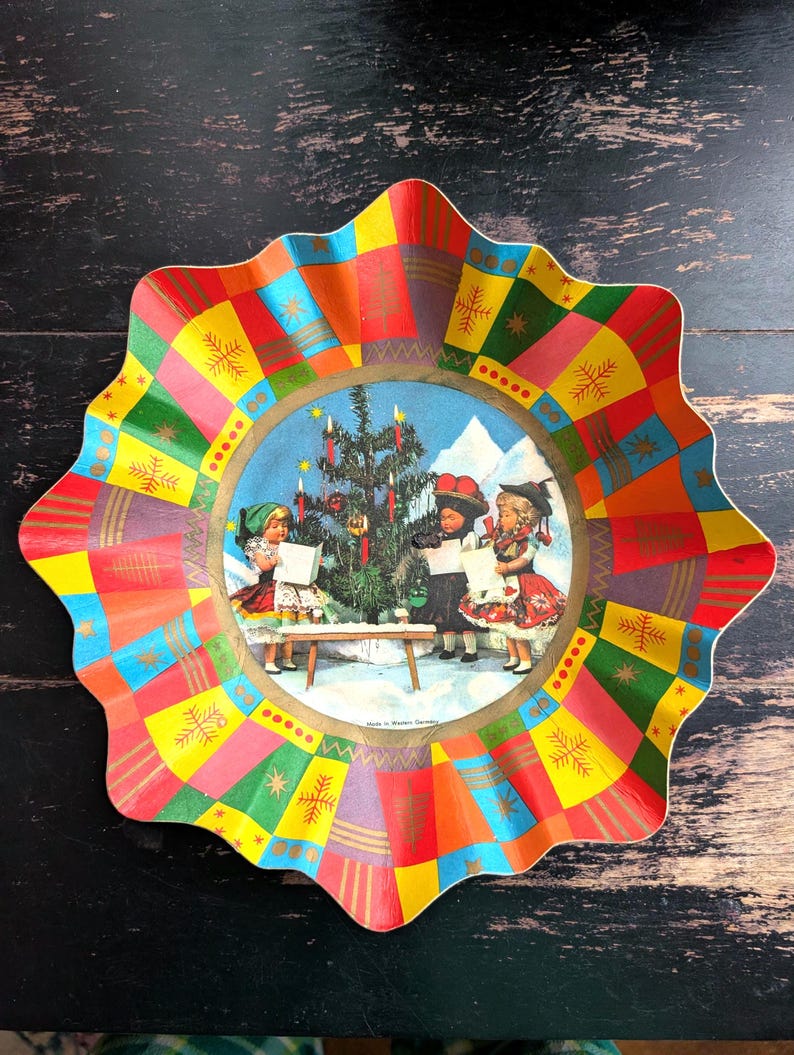 Vintage 1960s German Christmas Bunter Teller Pressed Paper Bowl With ...