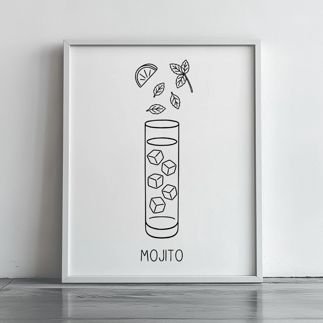 Mojito Art Print | Mojito Cocktail Poster | Classic Mojito Recipe ...