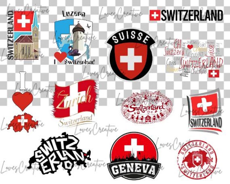 Switzerland Travel PNG Bundle: Zurich, Lucerne, Suisse Flag (digital ...