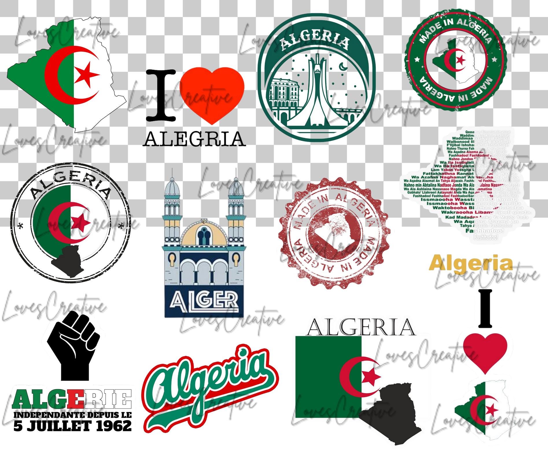 Algeria Clipart PNG Bundle: Map, Flag, Travel Icons (digital Download ...