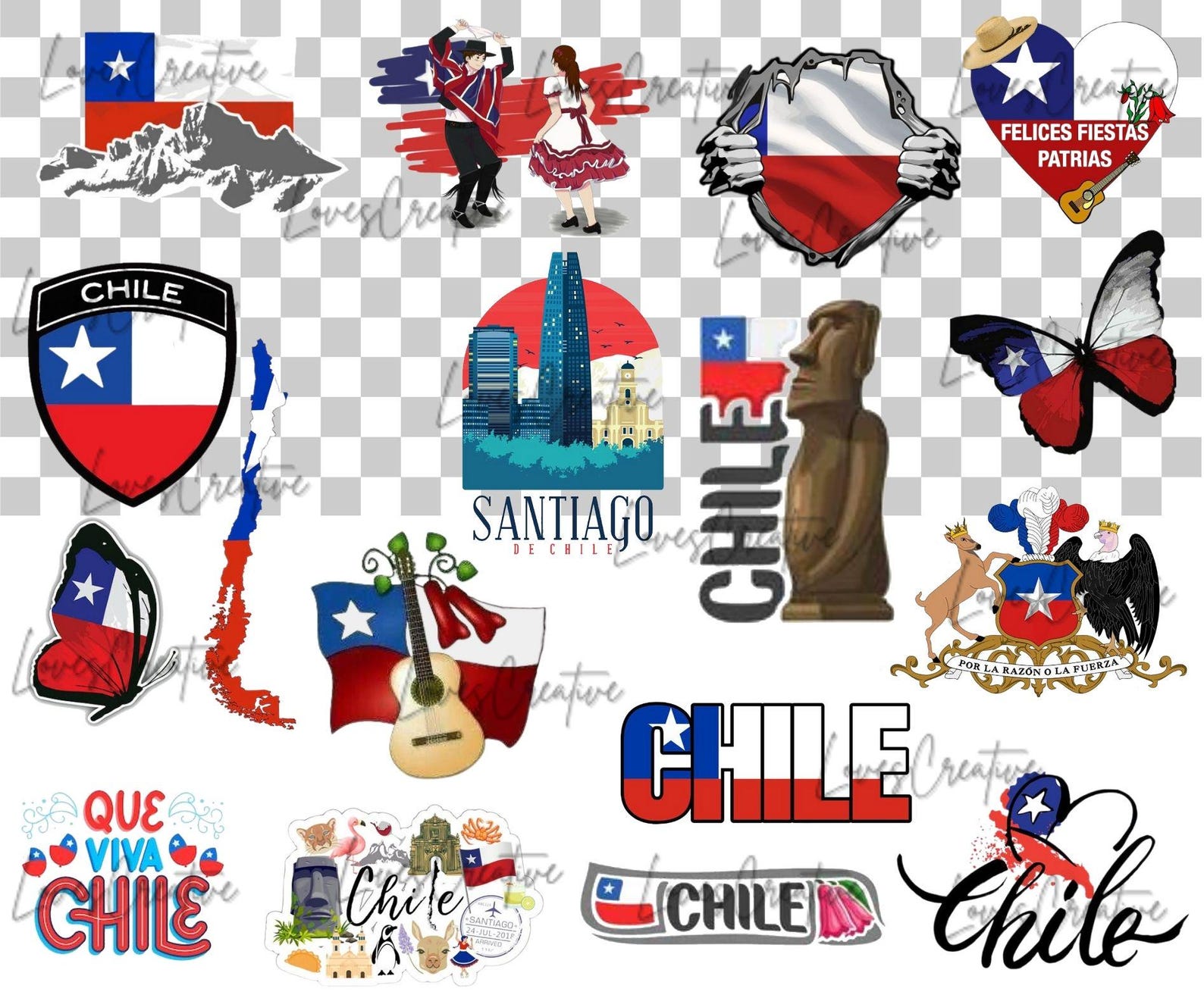 Chile Clipart PNG Bundle: Fiestas Patrias, Map & Cueca Dance Graphics ...