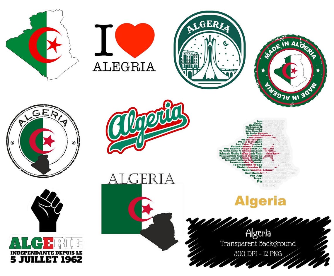 Algeria Clipart PNG Bundle: Map, Flag, Travel Icons (digital Download ...