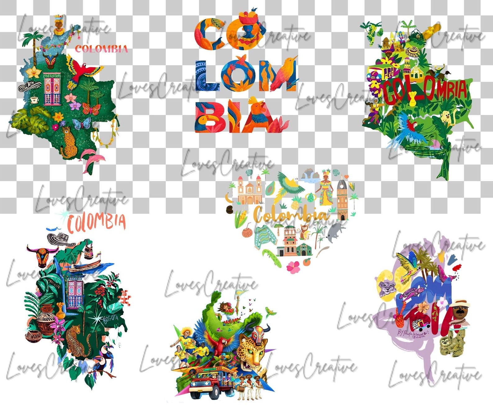 Colombia Clipart PNG Bundle: Culture, Wildlife & Travel Icons - Etsy