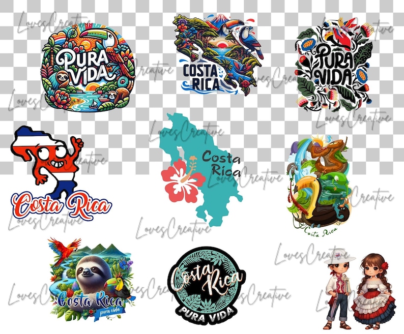 Costa Rica Clipart Bundle: Pura Vida, Map & Wildlife (300 DPI PNG ...