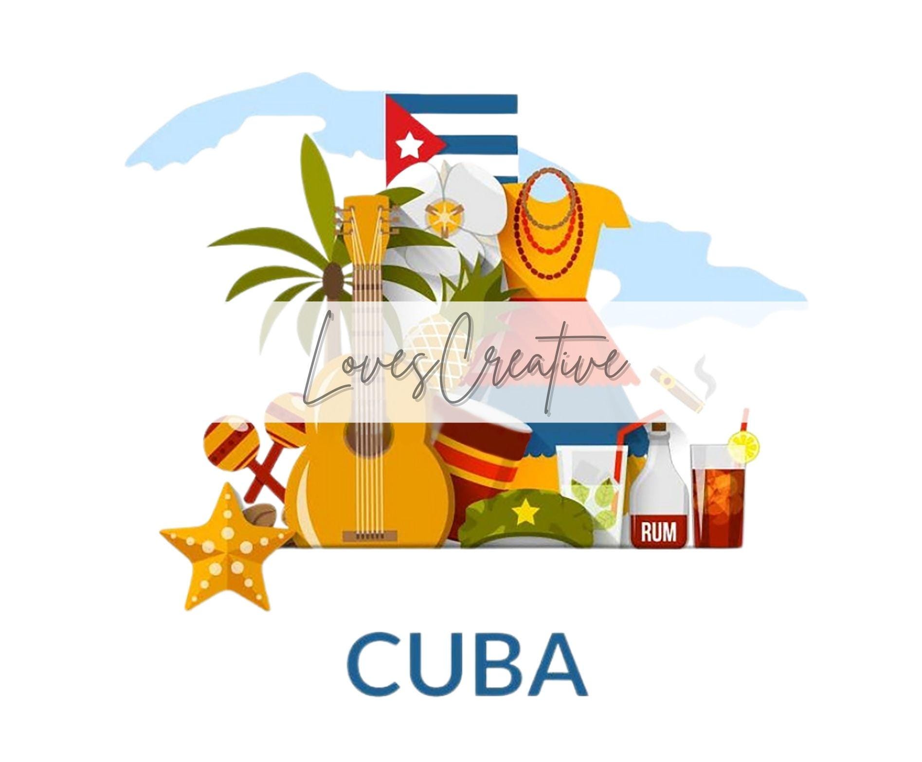 Cuba Clipart PNG Bundle: Havana Travel Stickers, Cuban Culture Icons ...