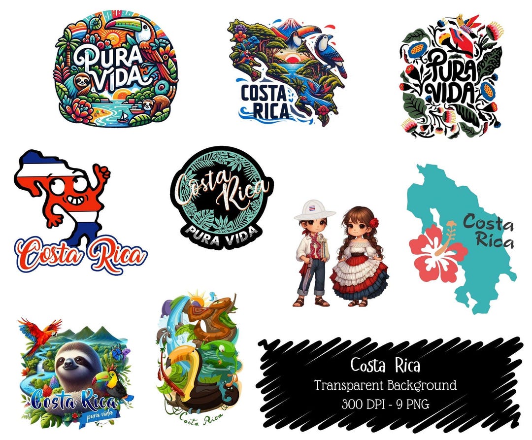 Costa Rica Clipart Bundle: Pura Vida, Map & Wildlife (300 DPI PNG ...
