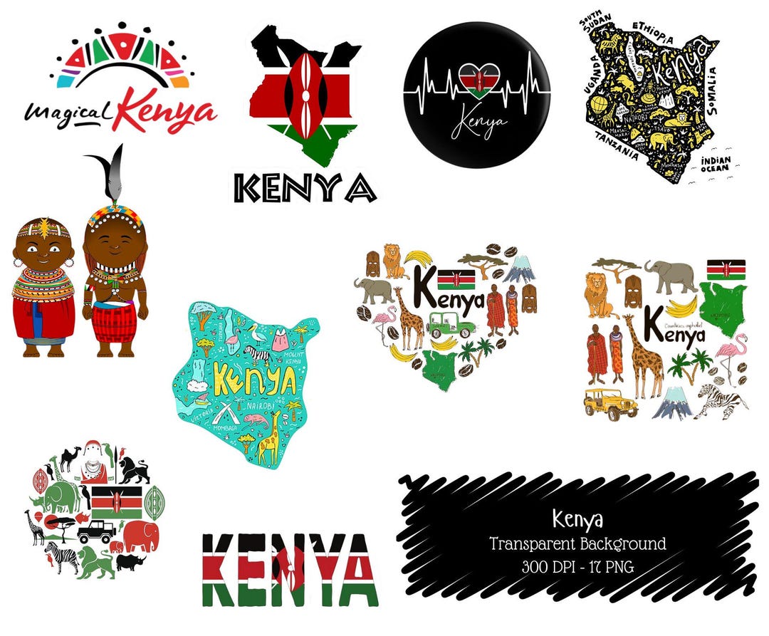 Kenya Clipart Bundle: Safari Animals, Map & Tribal Icons (PNG Digital ...