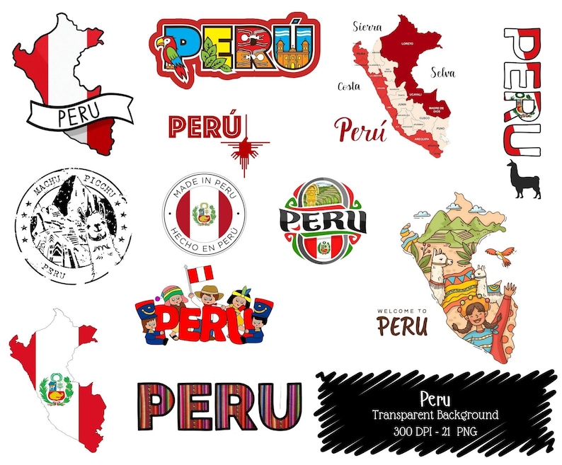 Peru Clipart PNG Bundle: Machu Picchu, Llama & Culture Icons (digital ...