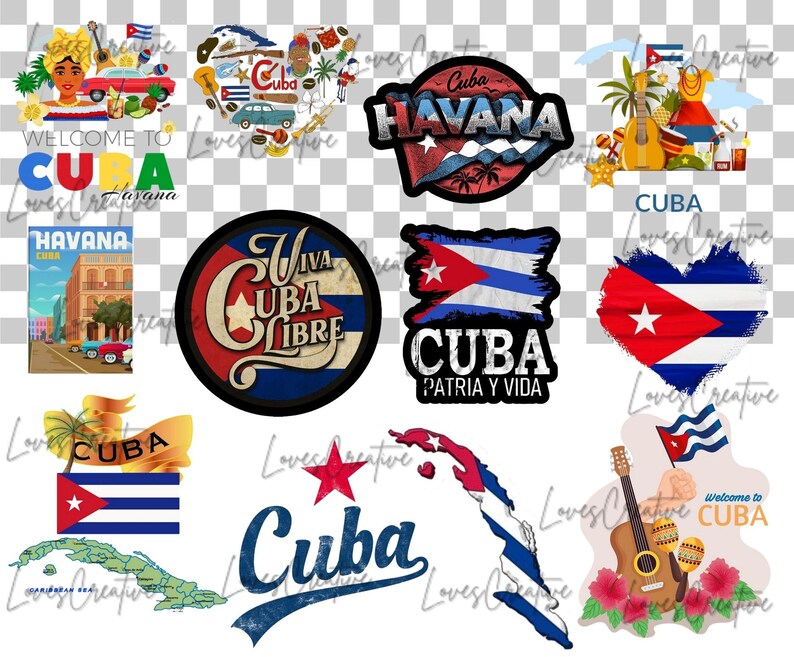 Cuba Clipart PNG Bundle: Havana Travel Stickers, Cuban Culture Icons ...