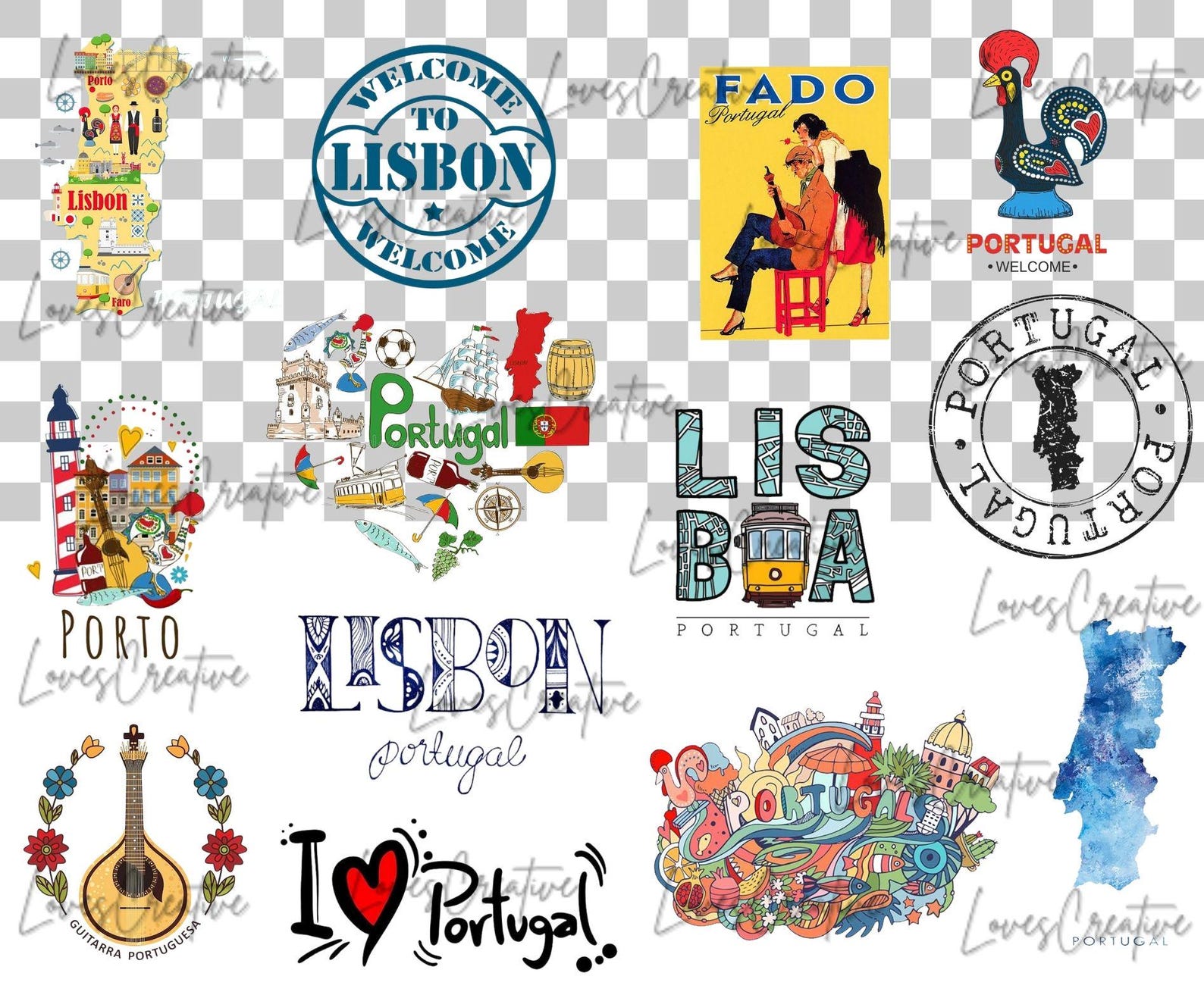 Portugal Clipart PNG Bundle: Lisbon, Porto, Fado Graphics (digital ...
