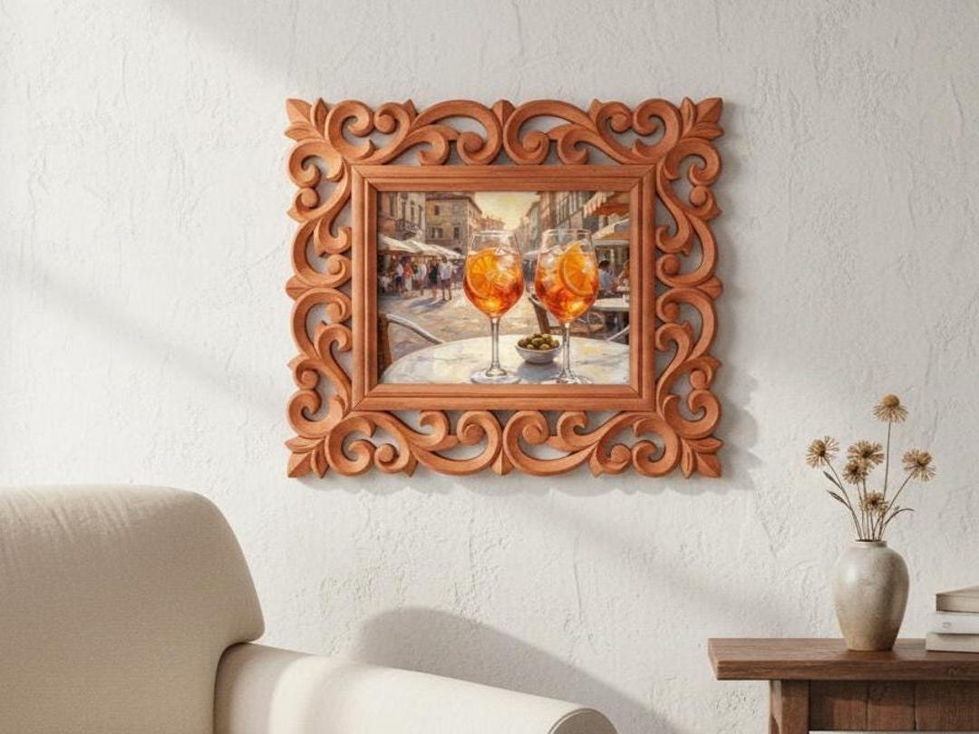 Aperol Spritz Painting 16" Rosewood Frame | Italian Summer Cocktail Art ...