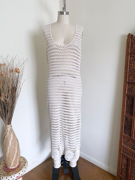 Vintage 90's Natural Cotton Sheer Crochet Dress, S M - Gem