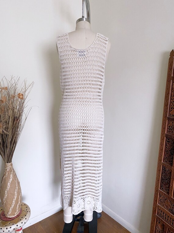 Vintage 90's Natural Cotton Sheer Crochet Dress, S M - Gem