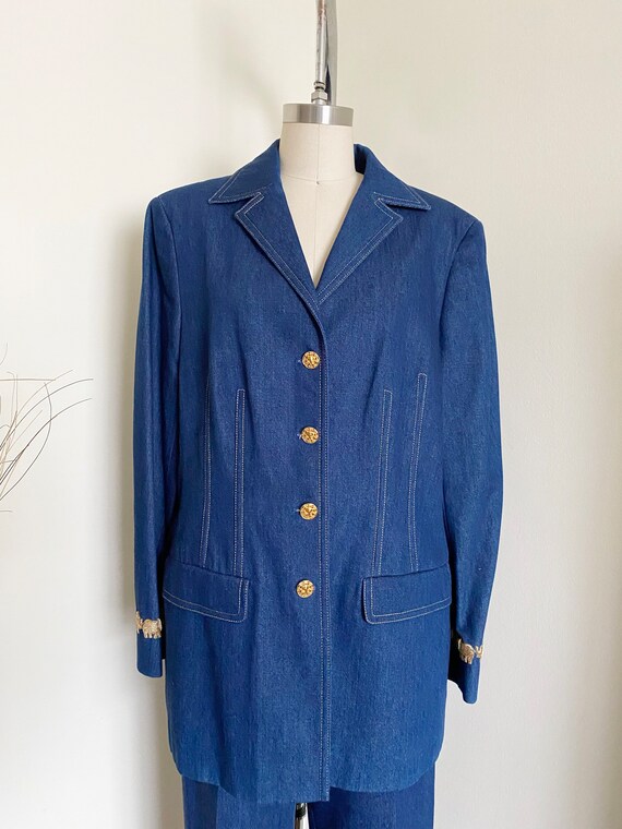Vintage 90's Denim Escada Blazer with Elephant Trim, L - Gem