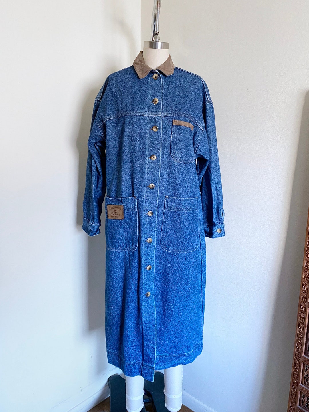 Vintage Denim Duster, Denim Chore Jacket, M L - Etsy