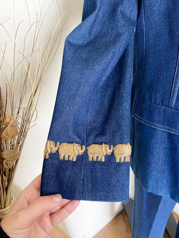 Vintage 90's Denim Escada Blazer with Elephant Trim, L - Gem