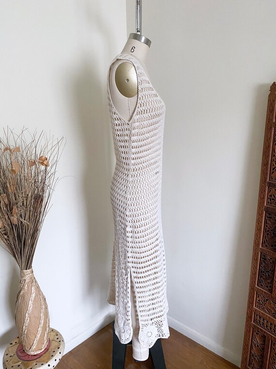 Vintage 90's Natural Cotton Sheer Crochet Dress, S M - Gem