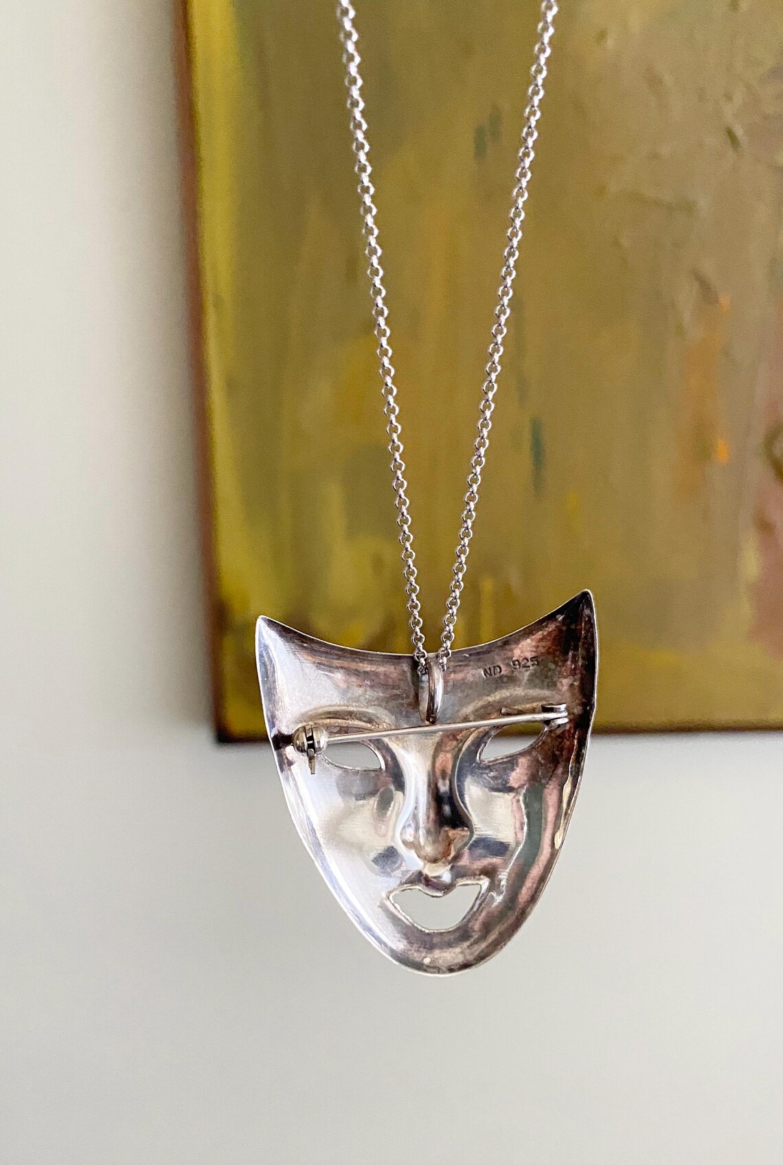 Vintage Sterling Silver Mask Pin Necklace - Etsy