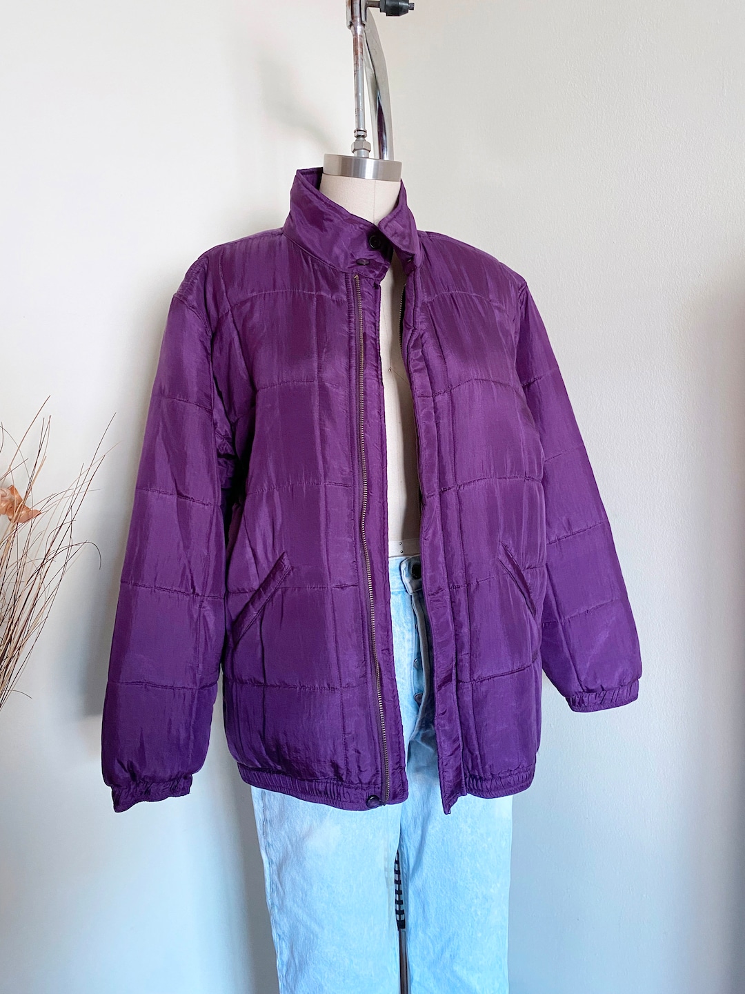 90's Vintage Silk Quilted Jacket Oversized Fit Purple - Etsy
