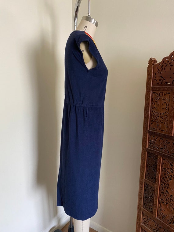 Vintage 80's Terry Cloth Dress, Color Blocked, Midi D… - Gem