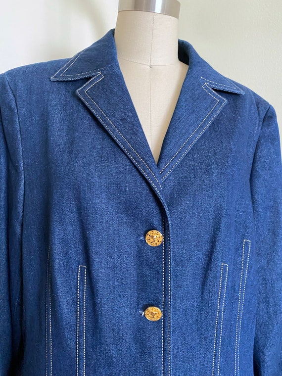 Vintage 90's Denim Escada Blazer with Elephant Trim, L - Gem