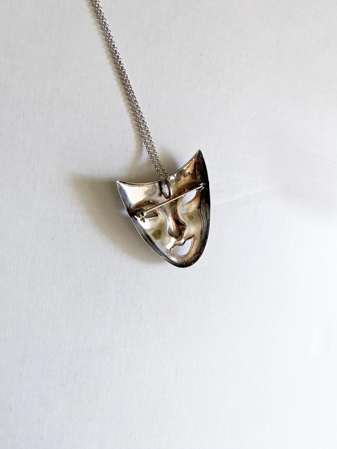 Vintage Sterling Silver Mask Pin Necklace - Etsy