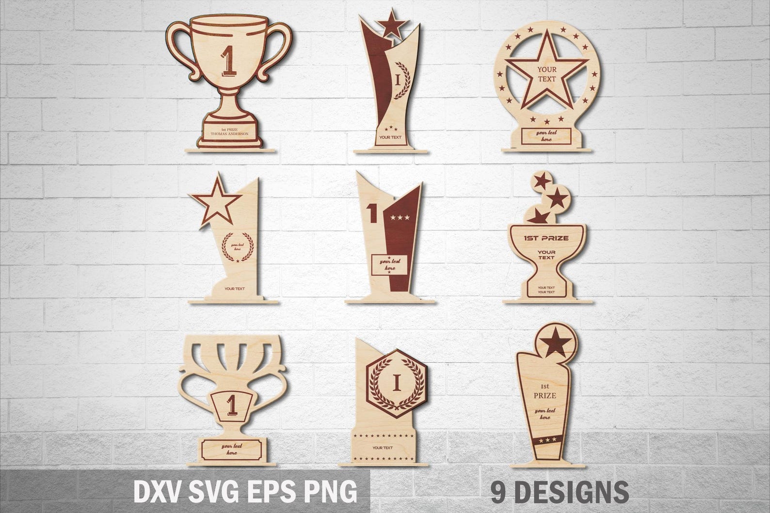 Designs Awards Trophy Laser Cut Bundle, Trophy Laser Cut File, Wooden ...