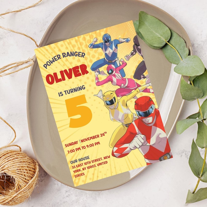 Editable Power Rangers Birthday Party Invitation Template (5x7) Digital ...