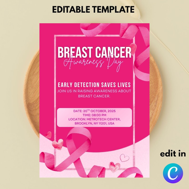 Editable Cancer Awareness Template ( 5x7 ) Digital Downloadable Product ...