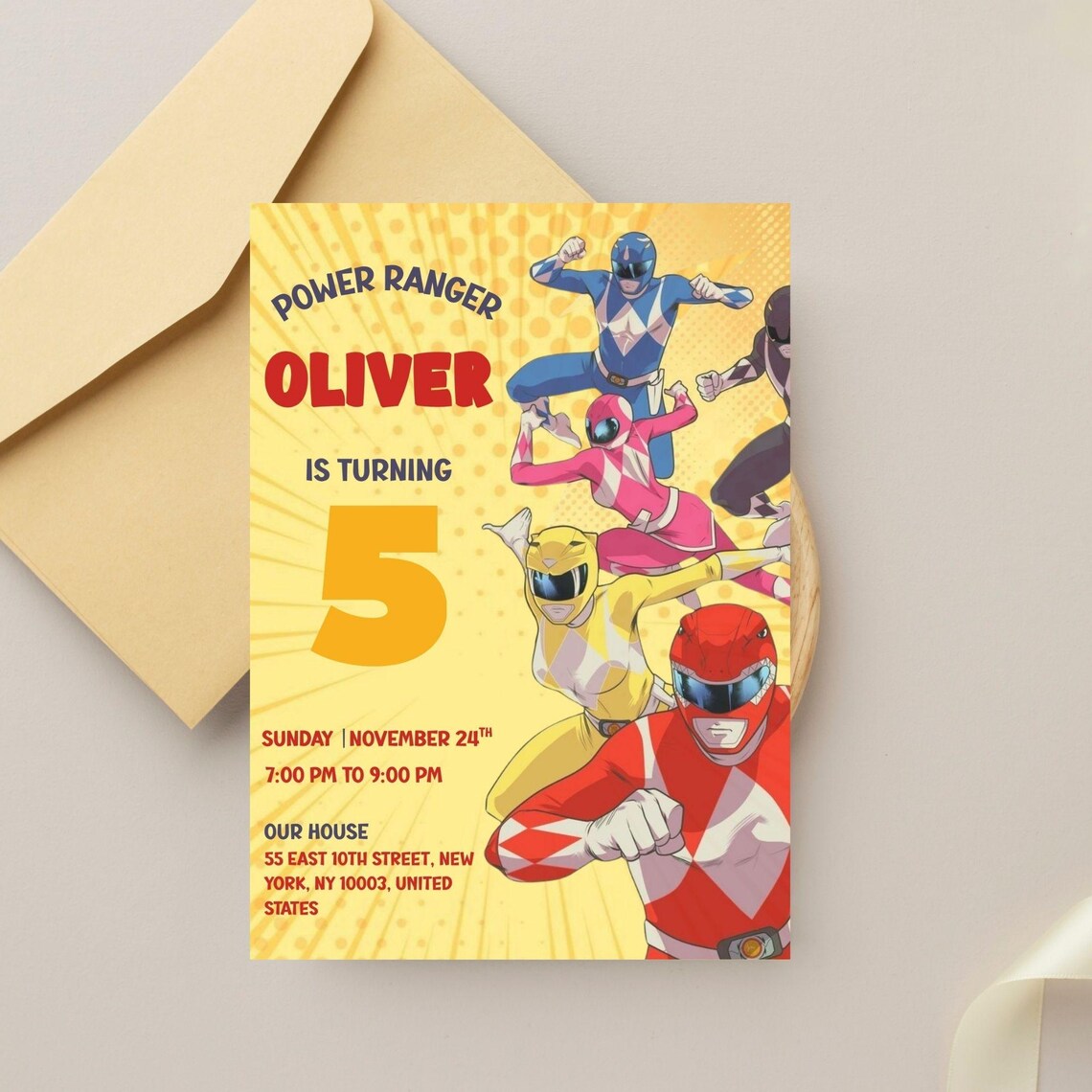 Editable Power Rangers Birthday Party Invitation Template (5x7) Digital ...
