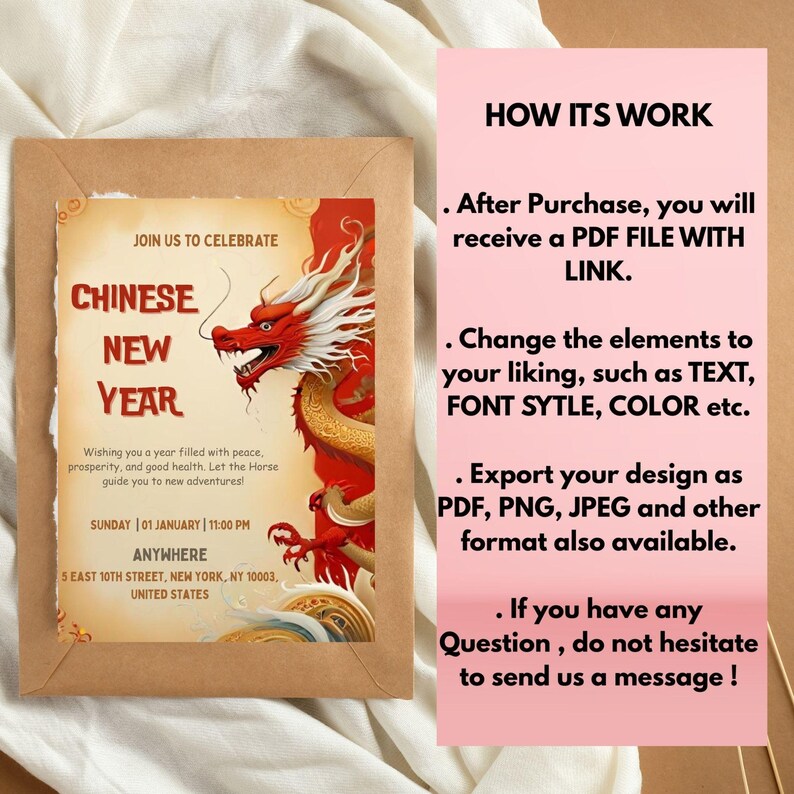 Editable Chinese New Year 2026 Invitation Template (5x7) Digital ...