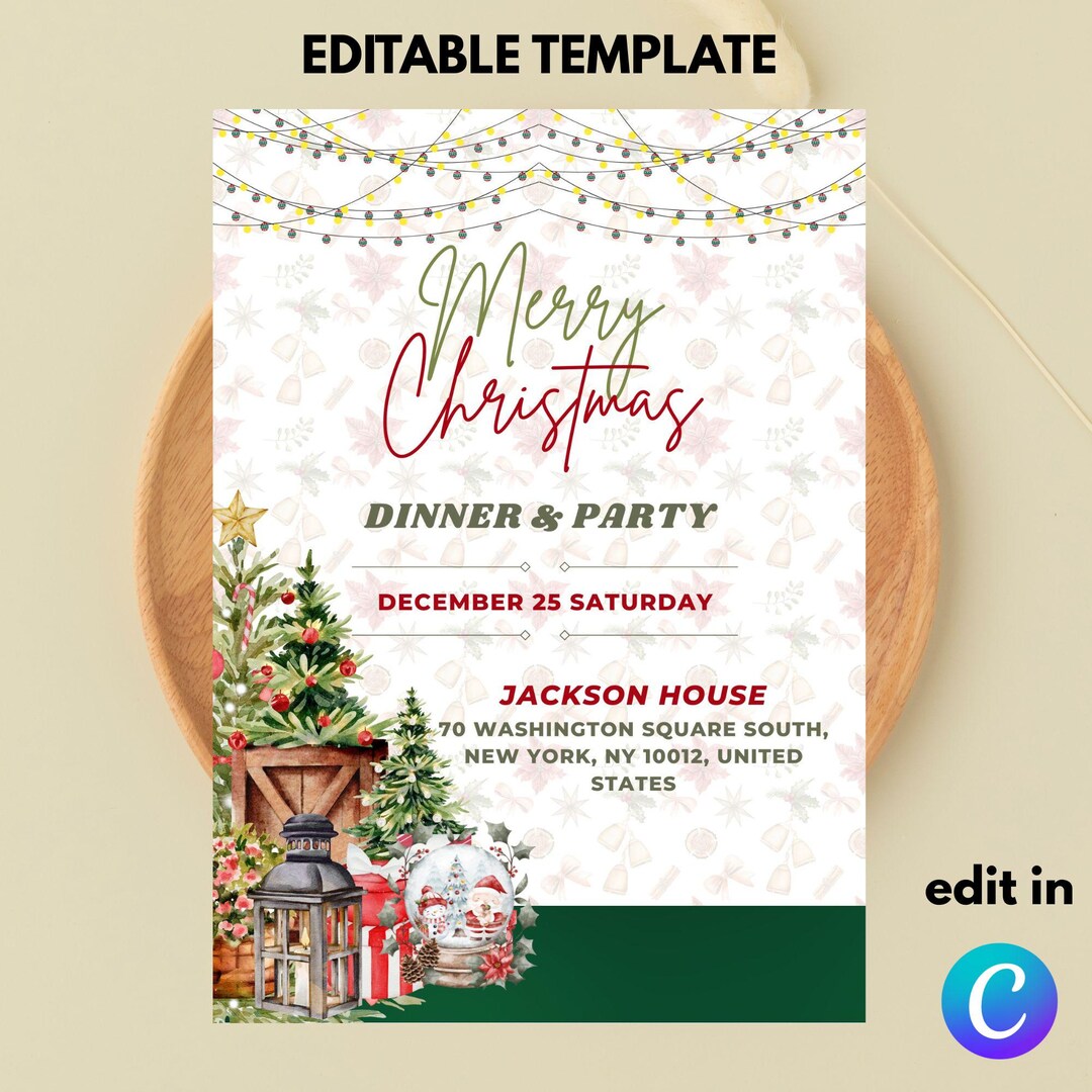 Editable Christmas Party Time Invitation Template ( 5x7 ) Digital ...