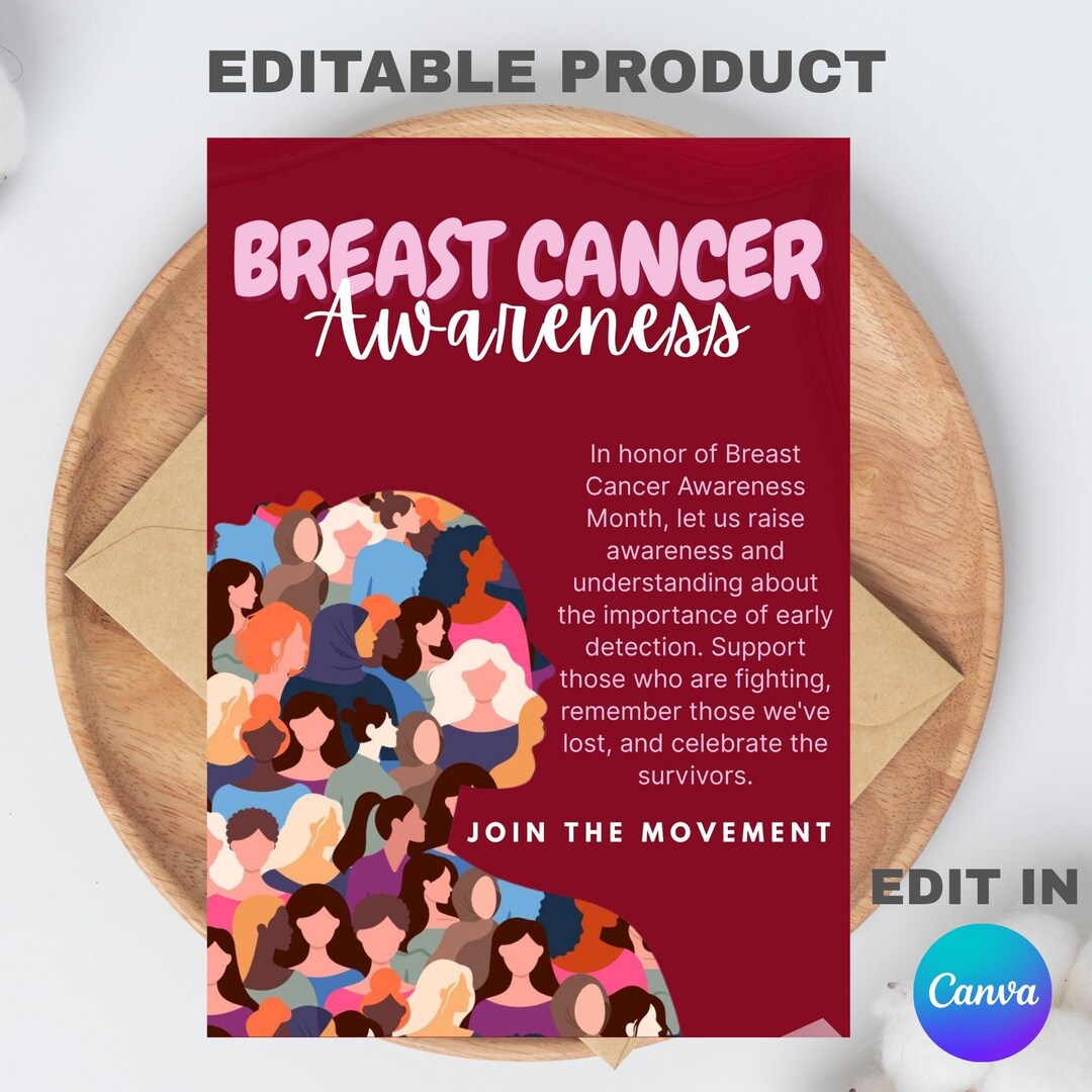 Editable Breast Cancer Awareness Program Template ( 5x7 Inch ) Digital ...