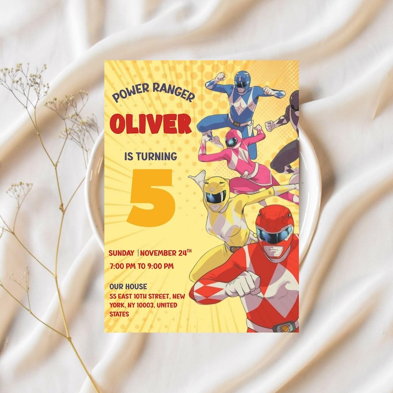 Editable Power Rangers Birthday Party Invitation Template (5x7) Digital ...