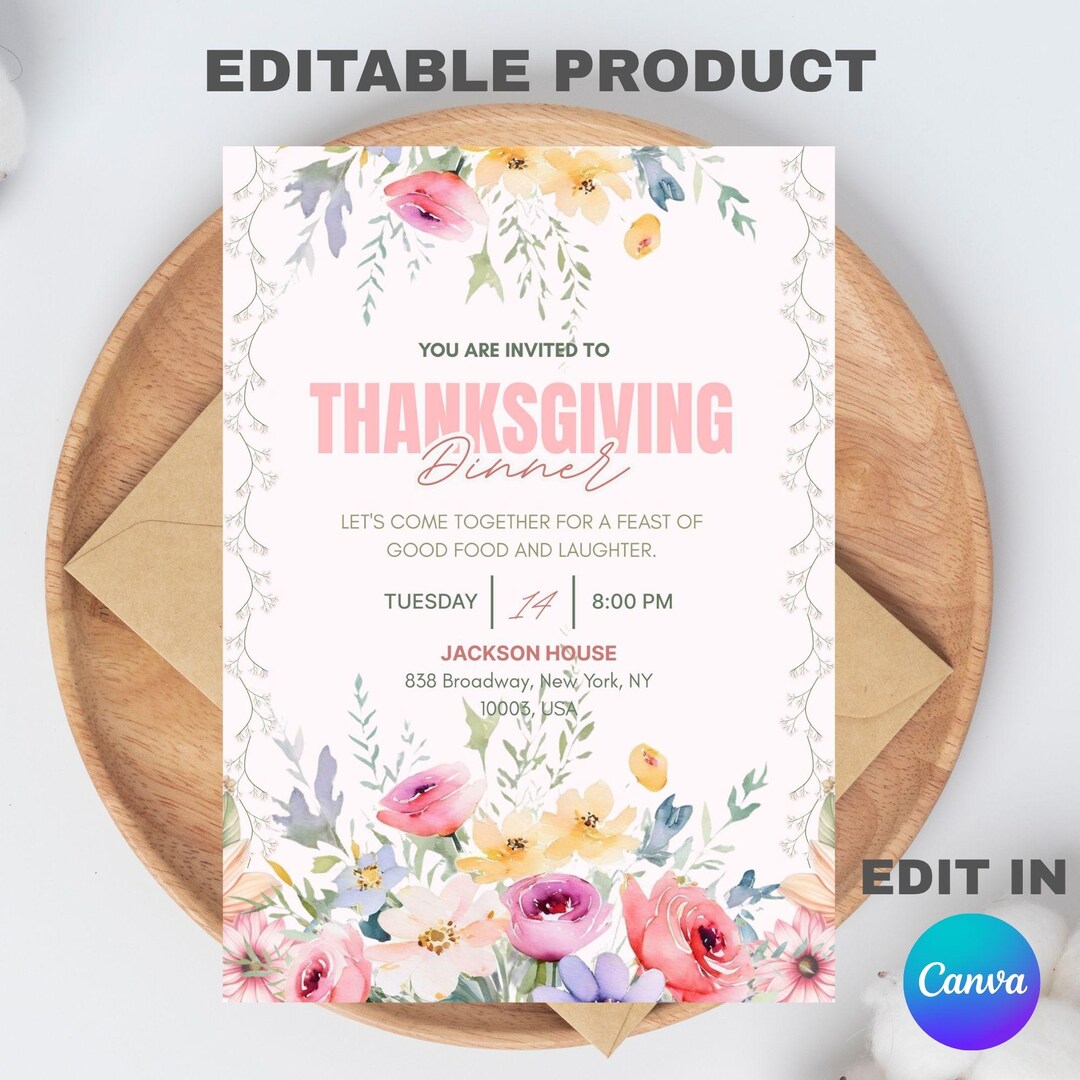 Editable Thanksgiving Party Invitation Template ( 5x7 )digital Product ...
