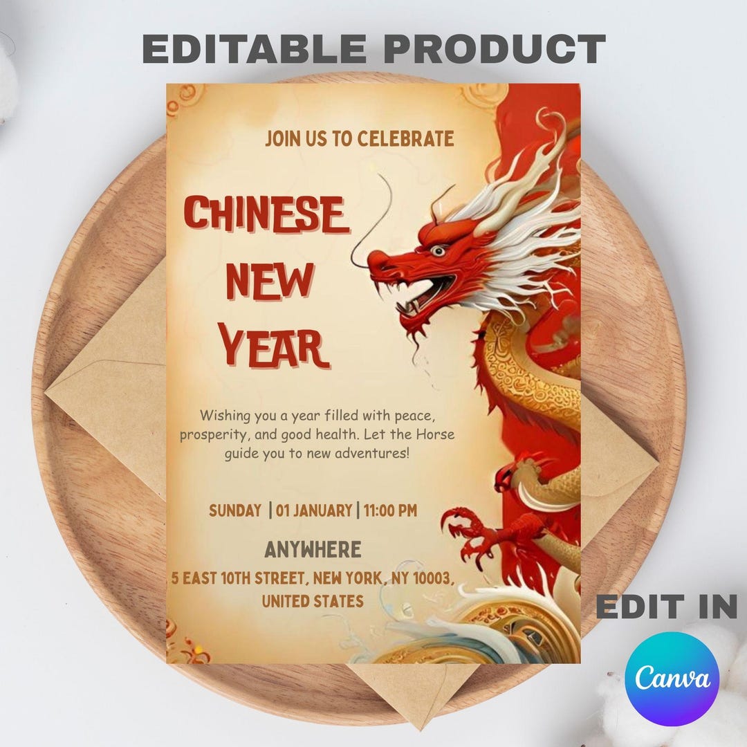Editable Chinese New Year 2026 Invitation Template (5x7) Digital ...