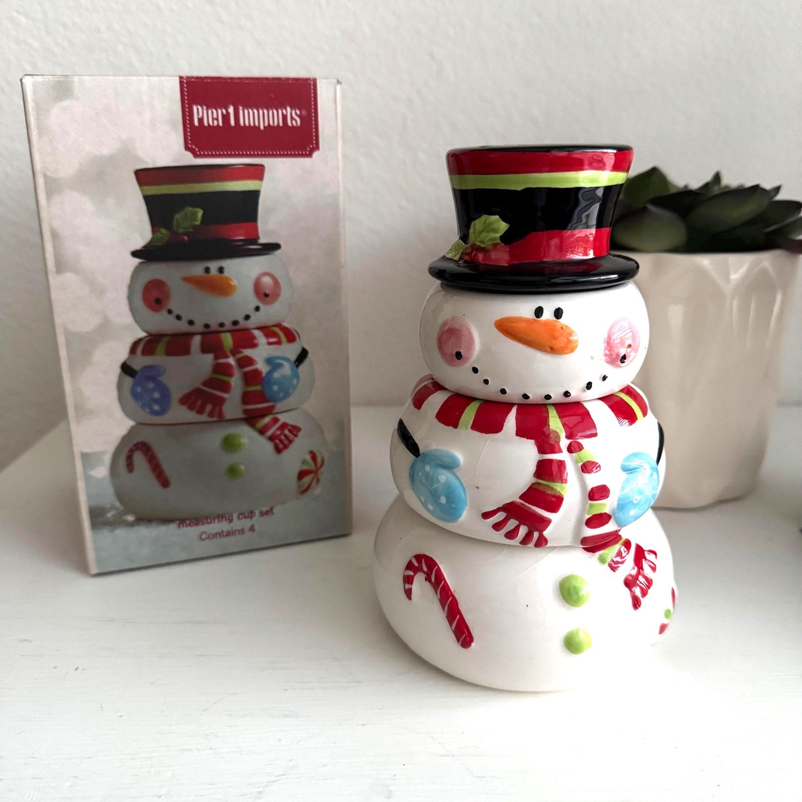 Pier 1 Snowman Measuring Cup Set: Collectible Christmas Kitchen Decor ...