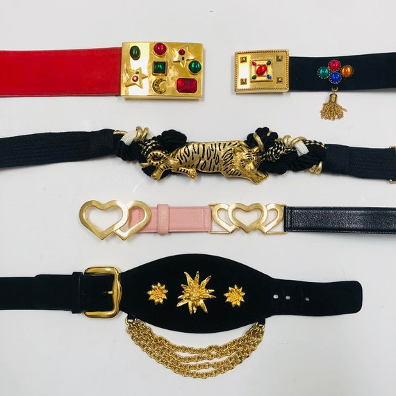 80s 90s Vintage ESCADA Red Gold Gemstone Belt Metalli… - Gem