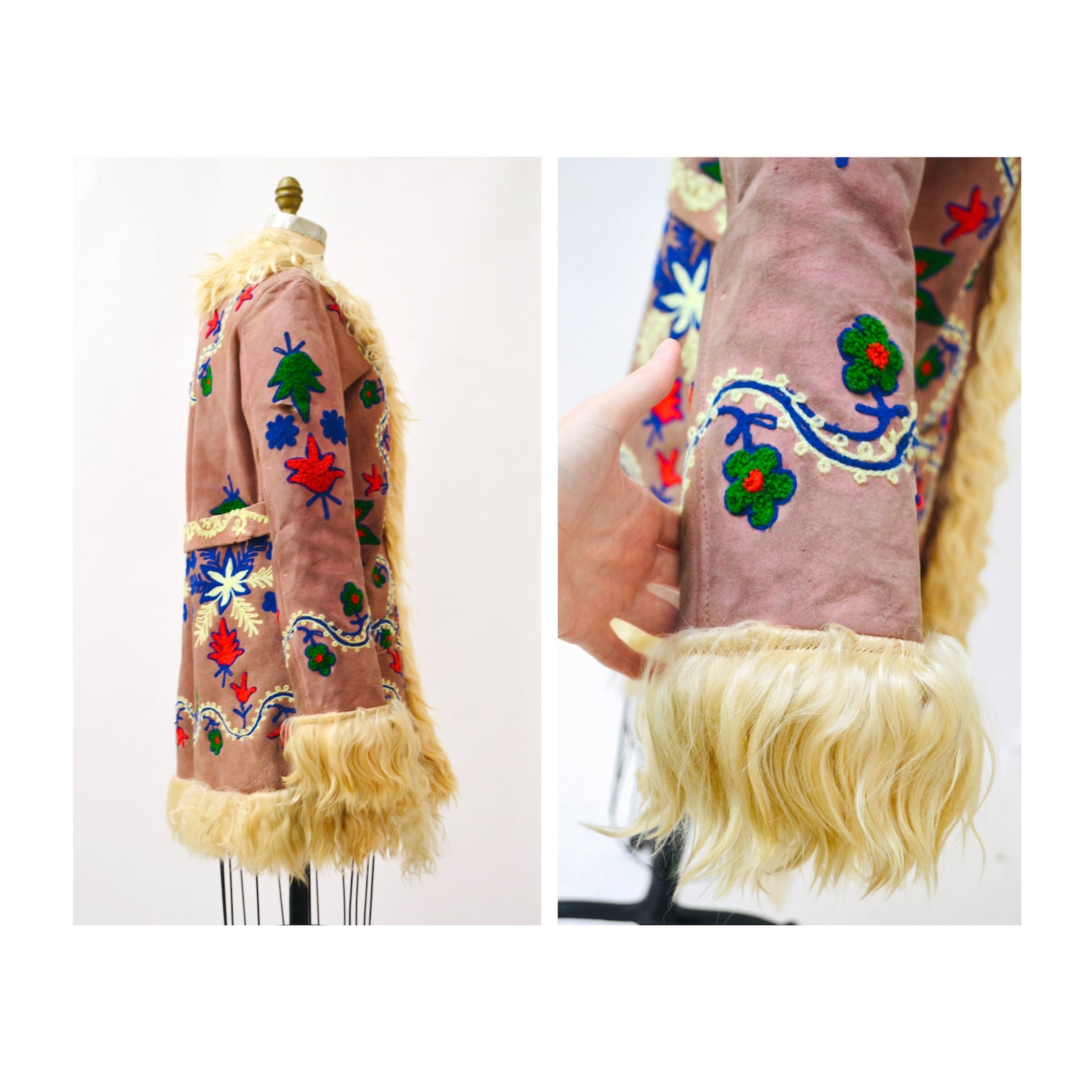 Vintage Embroidered Shearling Afghan Jacket Coat Small Medium// 70s ...