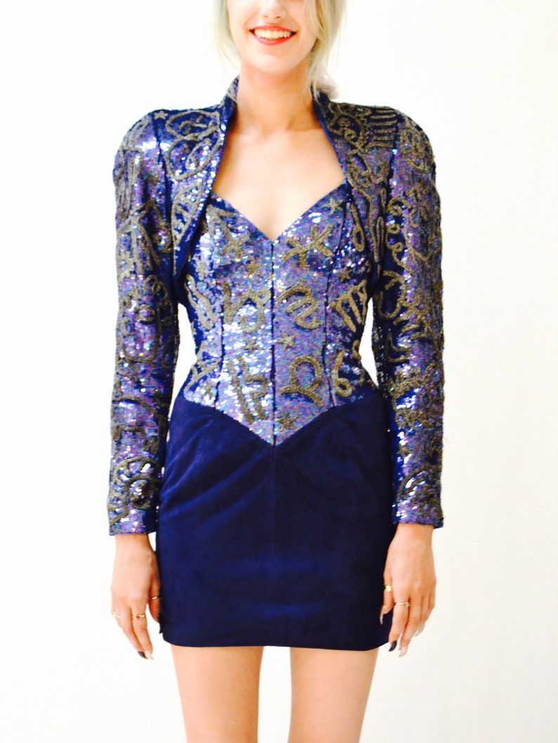 Vintage Sequin Jacket Blue and Gold Metallic Bolero With - Etsy