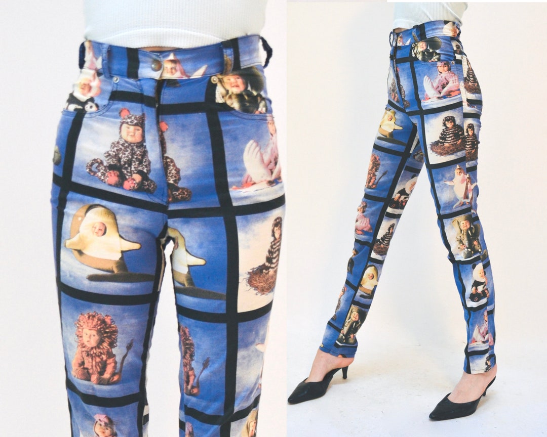 90s Vintage Baby Print Pants Blue Yellow Printed Hunza Pants Size Xxs ...