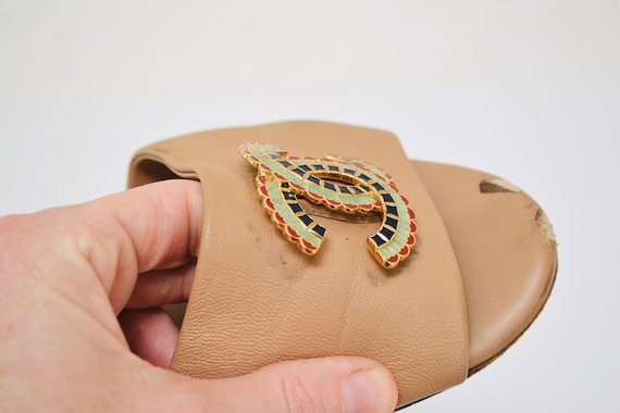 Vintage Chanel Tan Leather Slides Sandals 39 1/2 Lea… - Gem