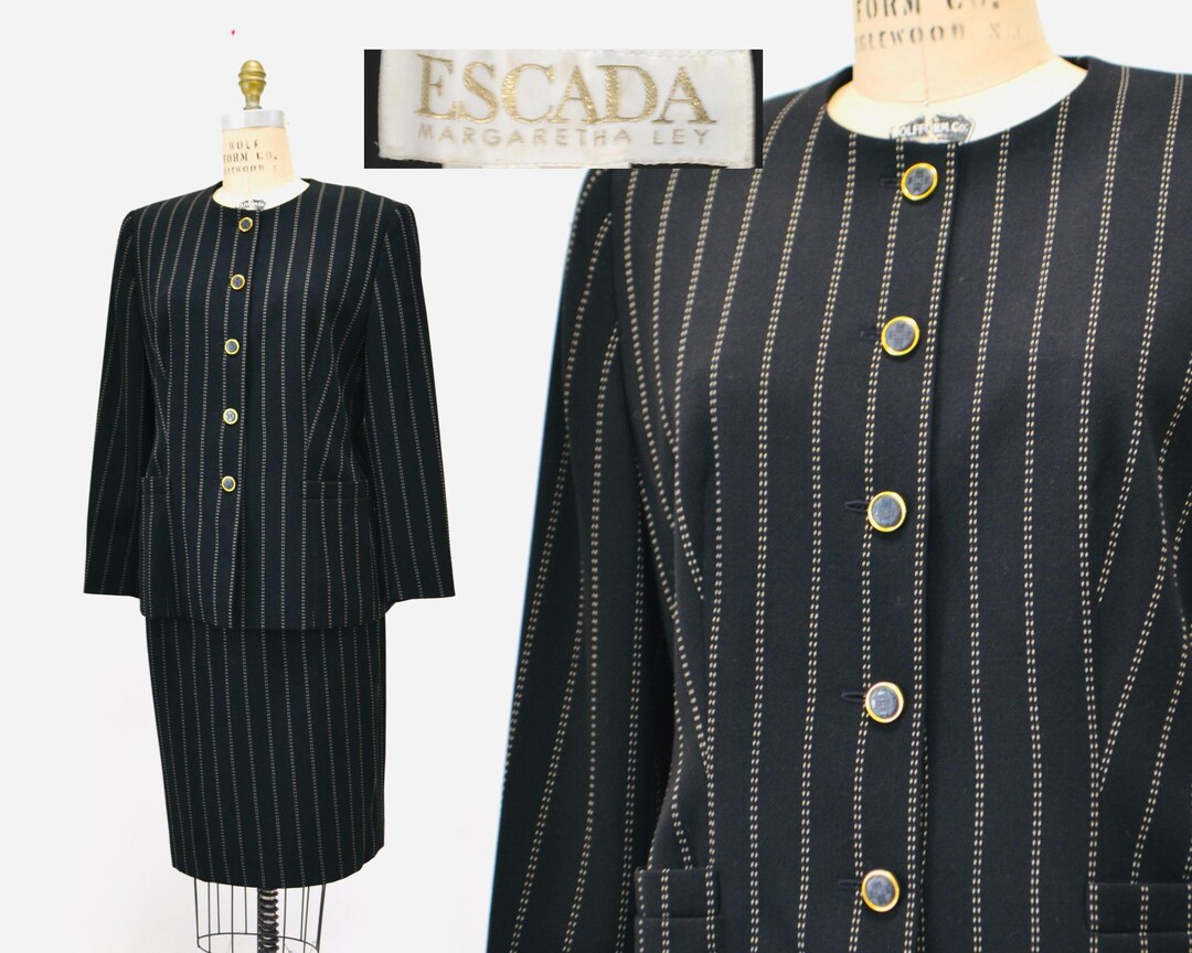 Vintage Escada Suit Pinstripe Wool Escada Suit Jacket Skirt Blazer ...
