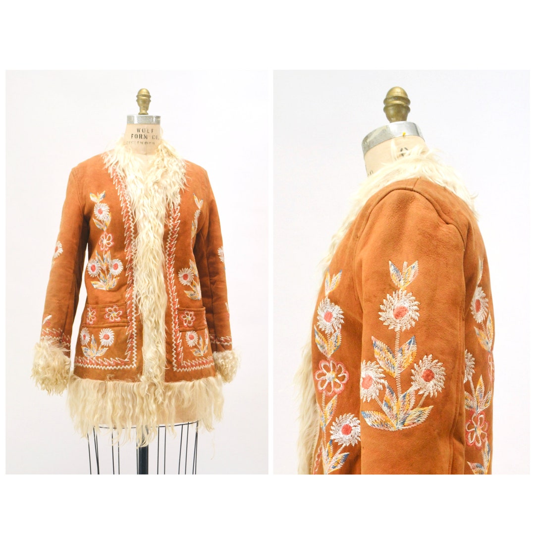 Vintage Embroidered Shearling Afghan Jacket Coat Small Medium// 70s ...