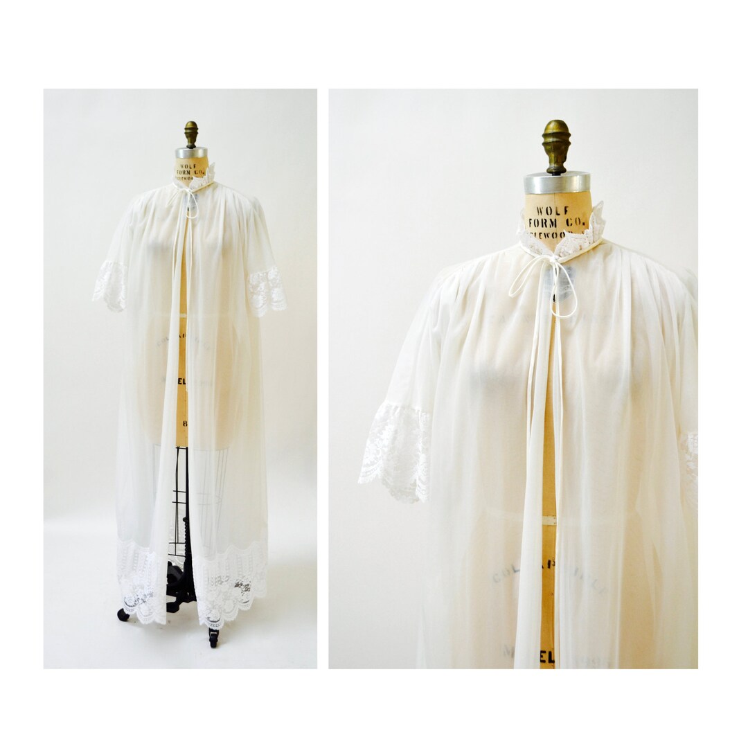 Vintage Peignoir Robe Medium Lace White Ivory Wedding Honeymoon Robe ...