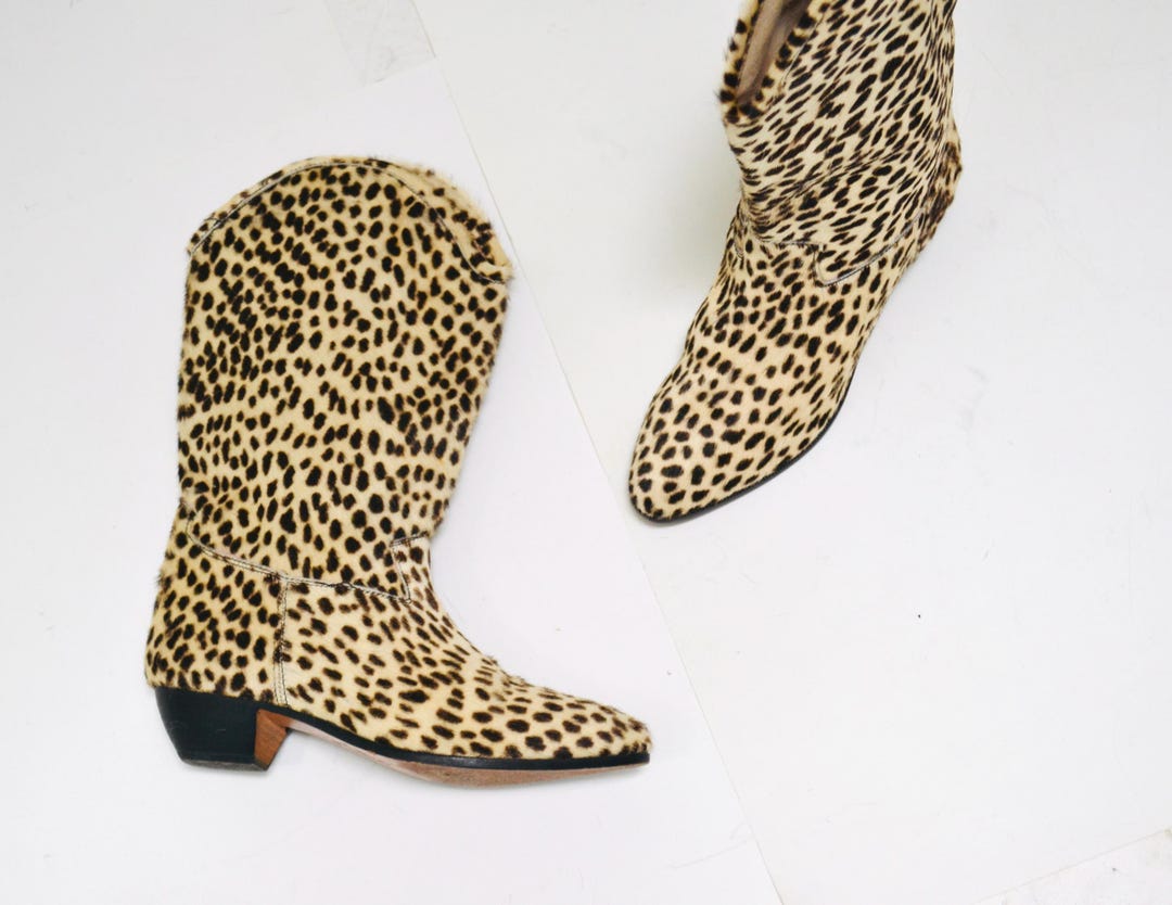 80s Vintage Pony Hair Leopard Print Cowgirl Boots Vintage Tan Cheetah ...