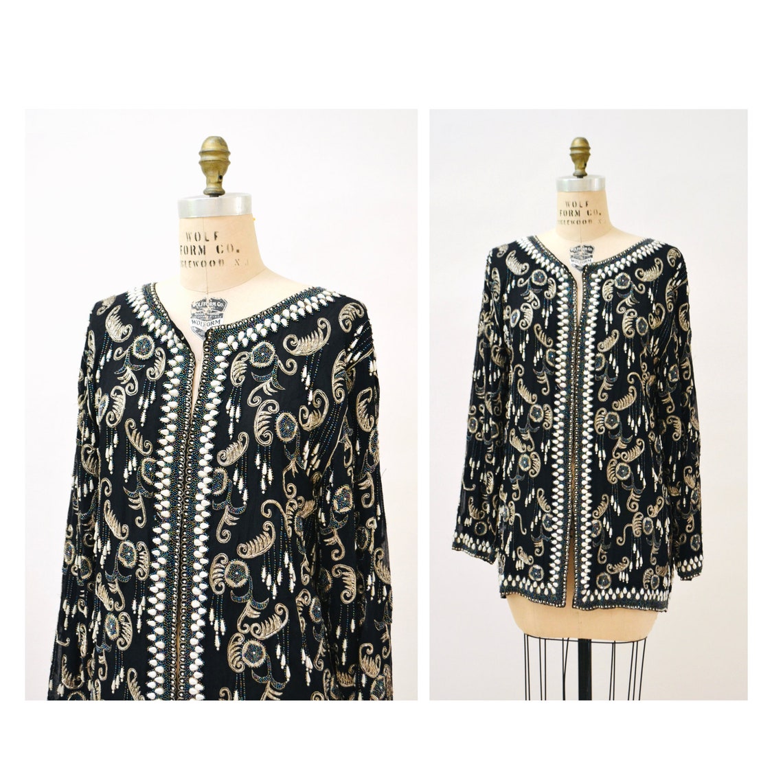 Vintage Beaded Metallic Embroidered Jacket Black Silver Paisley Jacket ...